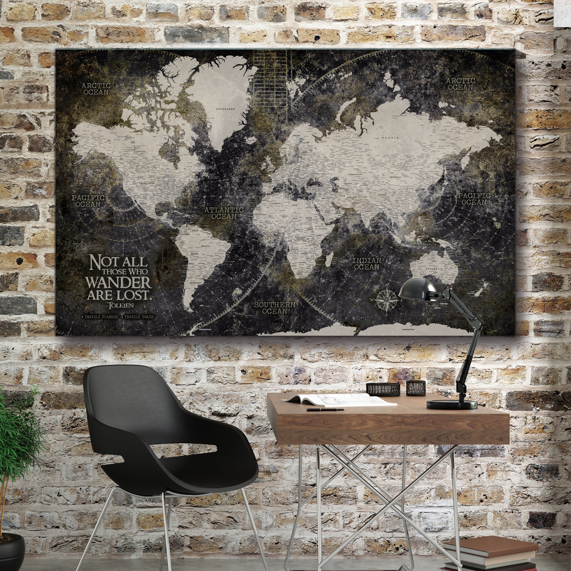Industrial Push Pin World Map - 1 Panel | Holy Cow Canvas