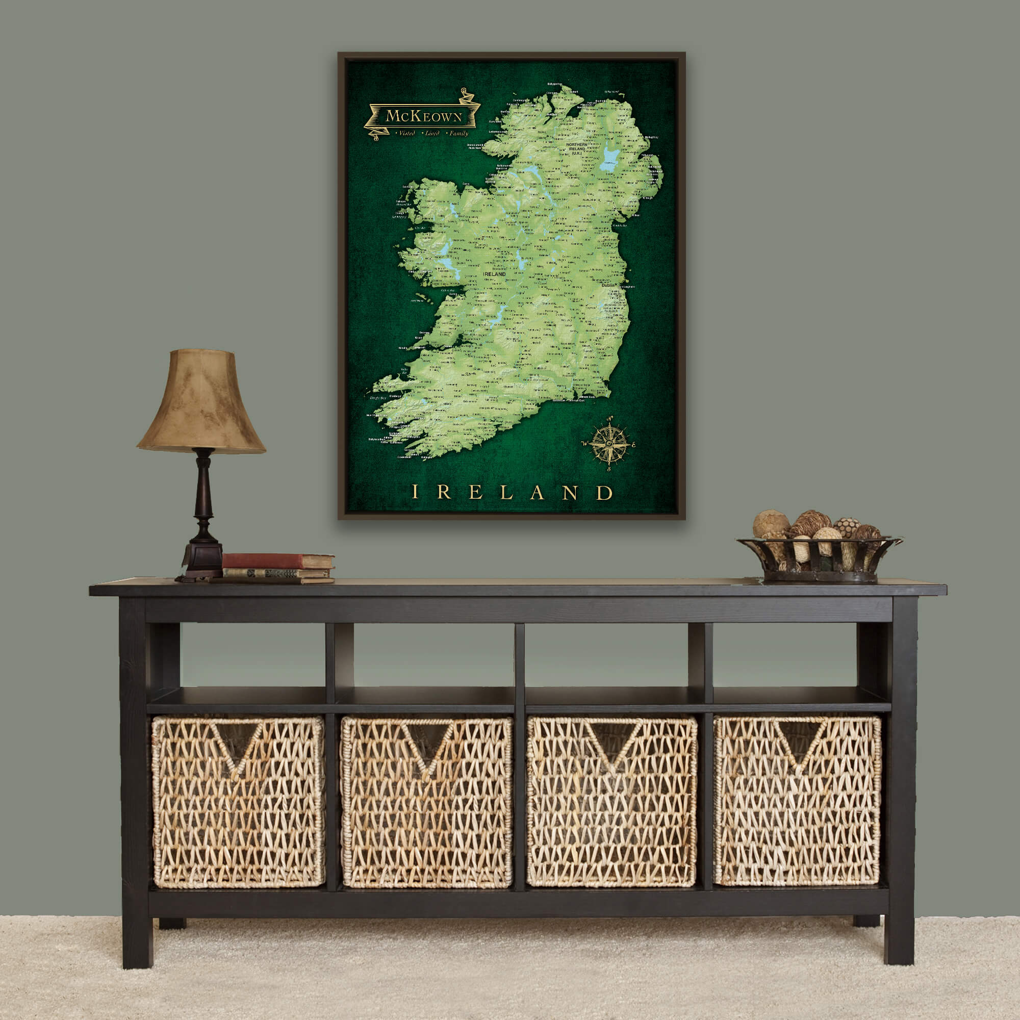 Ireland Travel Map with Green Background - Single Panel – Holy Cow Canvas