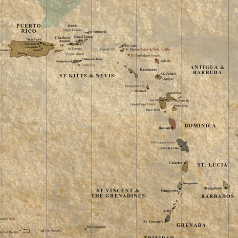 Caribbean Push Pin Travel Map - Single Panel | Holy Cow Canvas