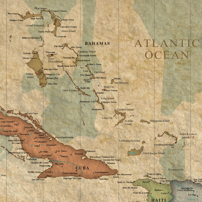 Caribbean Push Pin Travel Map - Single Panel | Holy Cow Canvas