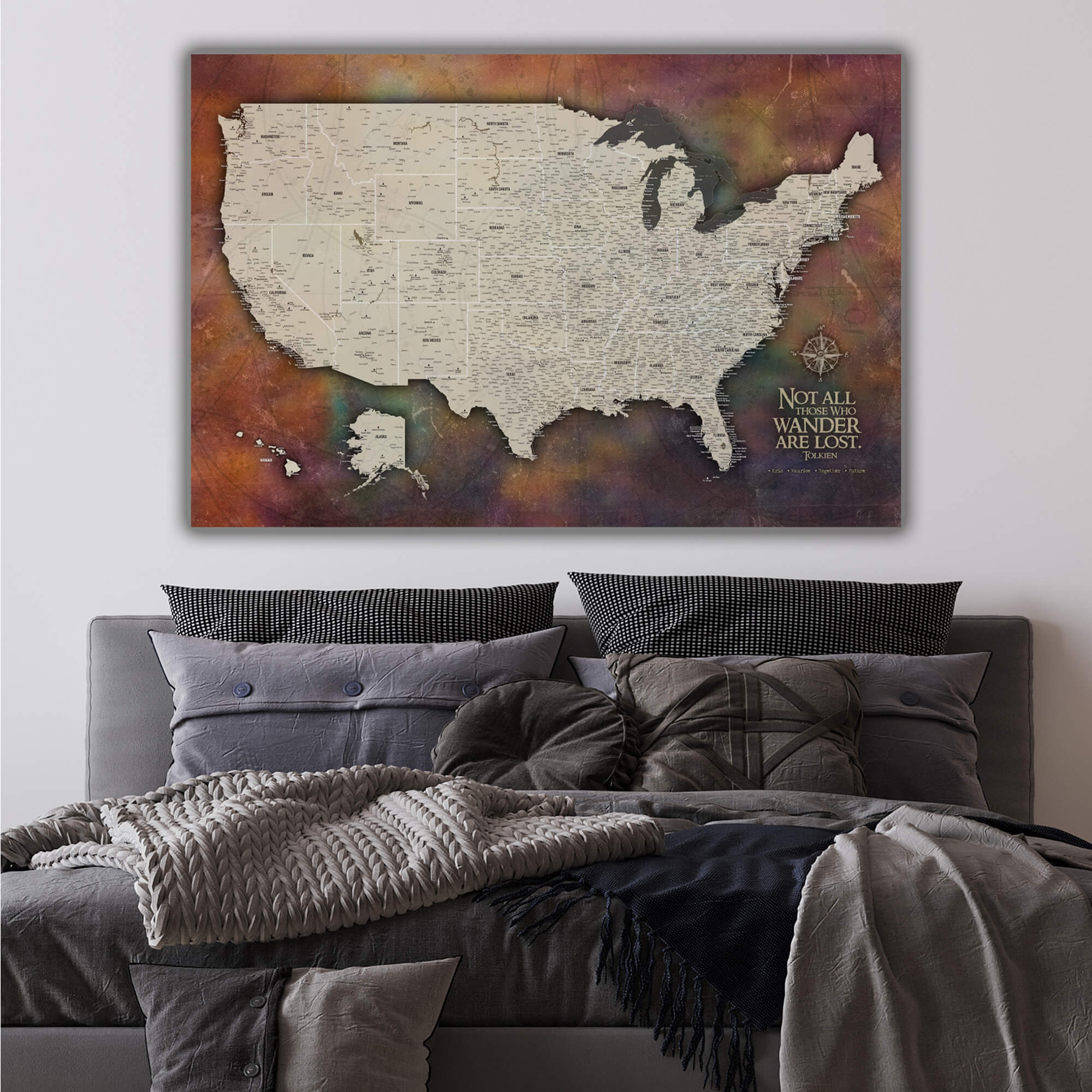 Detailed Collage USA Push Pin Map Single Panel – Holy Cow Canvas