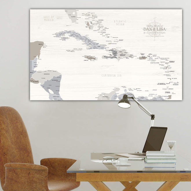 Farmhouse Caribbean Push Pin Travel Map - Single Panel | Holy Cow Canvas