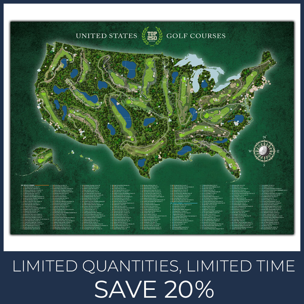 Top 250 Golf Courses Push Pin Map - 32" x 24" – Holy Cow Canvas