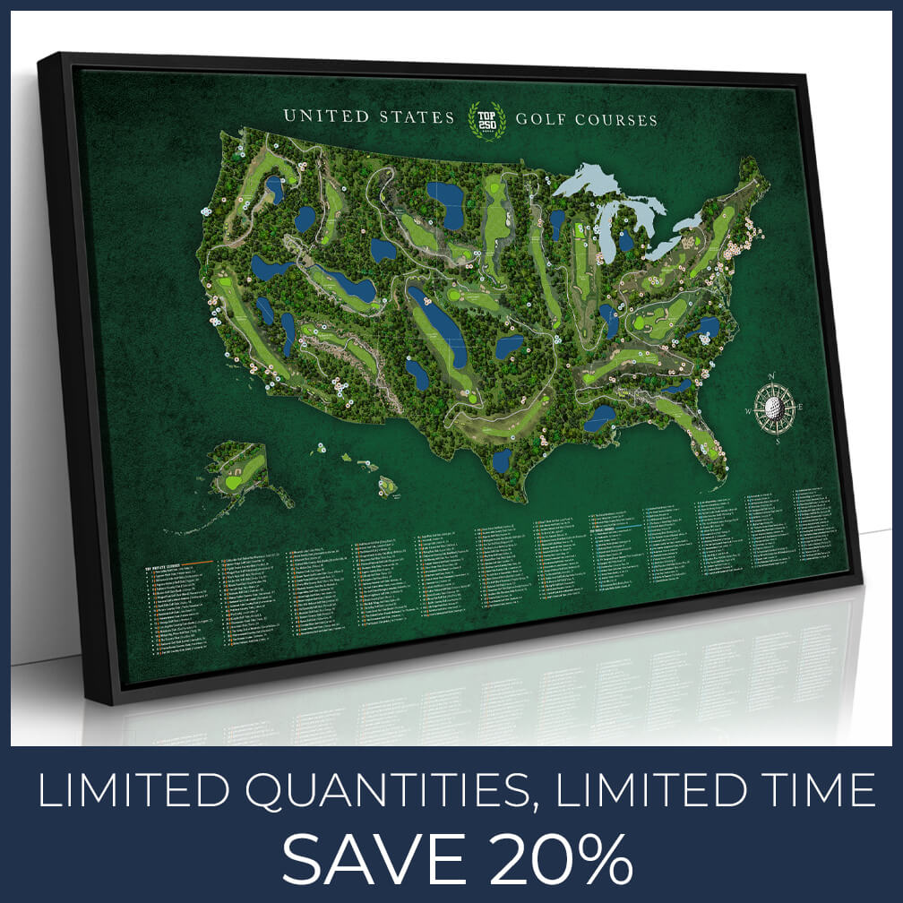 Top 250 Golf Courses Push Pin Map - 32" x 24" with Floater Frame – Holy ...