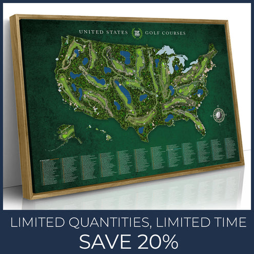 Top 250 Golf Courses Push Pin Map - 24" x 20" with Floater Frame – Holy ...