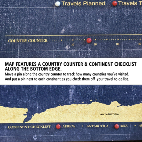 Gold and Navy Textured World Push Pin Map | Holy Cow Canvas