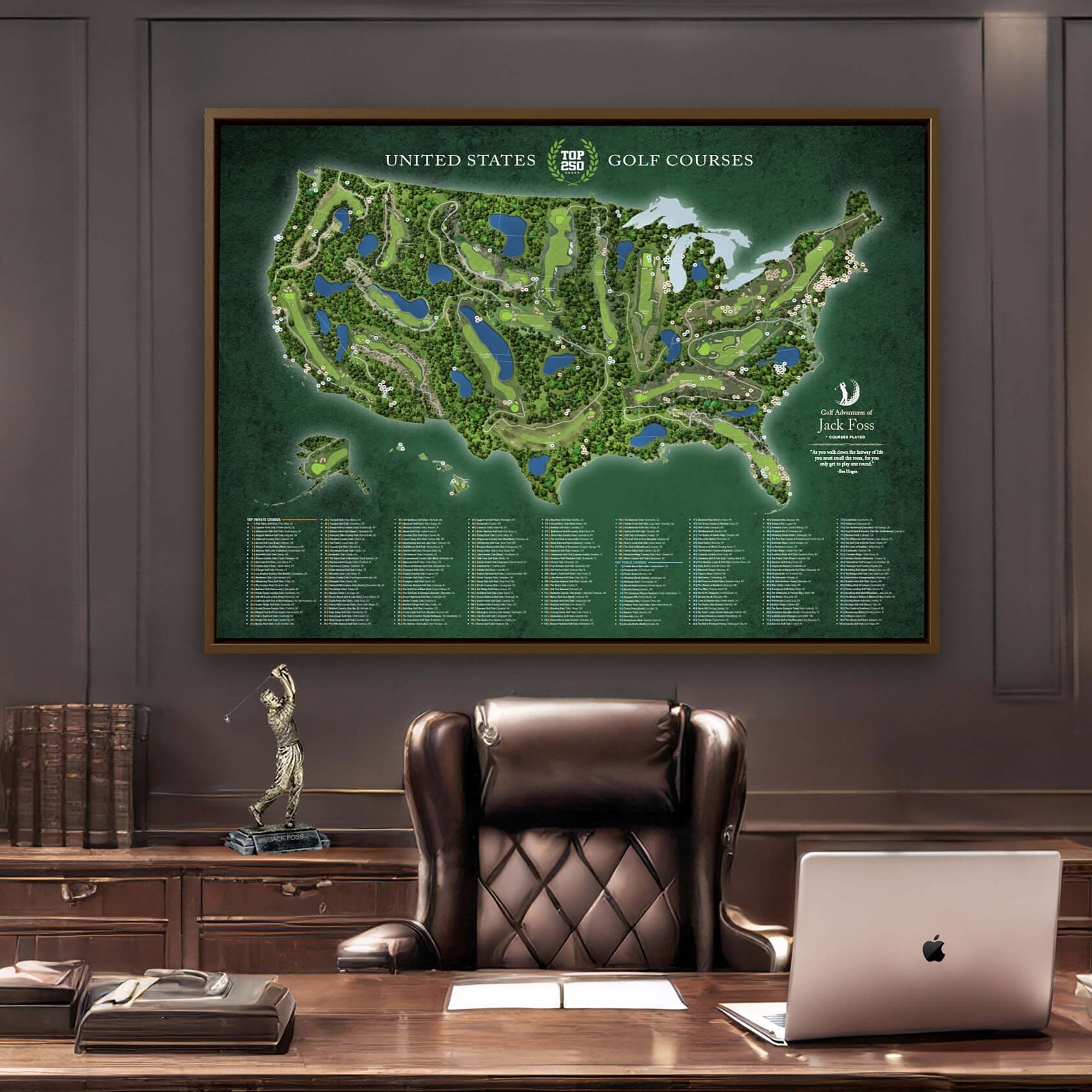 Top 250 Golf Courses in the USA Push Pin Map – Holy Cow Canvas
