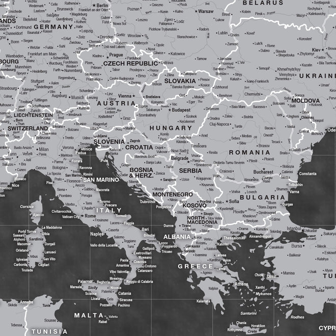 Grey Europe Push Pin Travel Map | Holy Cow Canvas