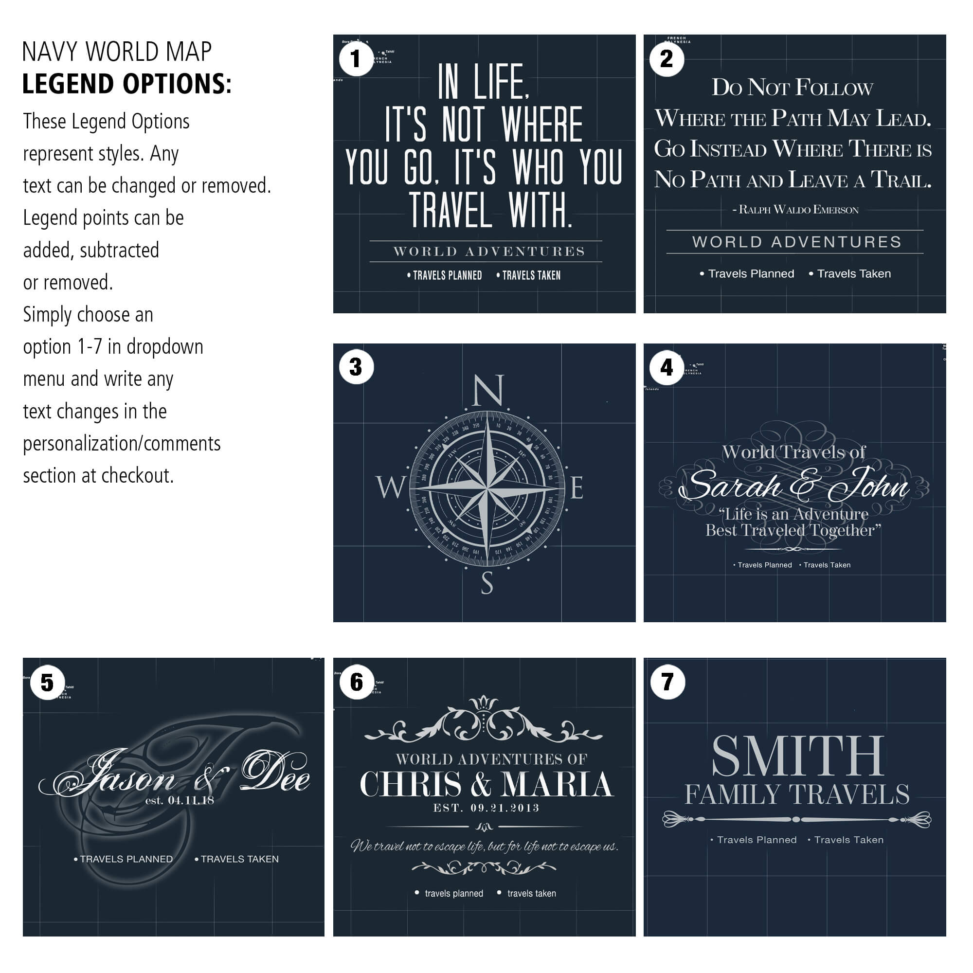 Navy Push Pin Travel Map of the World | Holy Cow Canvas