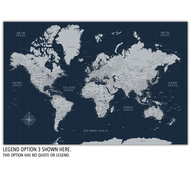 Navy Push Pin Travel Map of the World | Holy Cow Canvas
