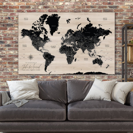 Modern Wood Push Pin World Map | Holy Cow Canvas