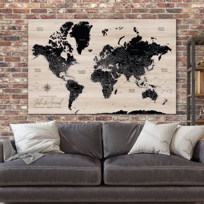 Modern Wood Push Pin World Map | Holy Cow Canvas