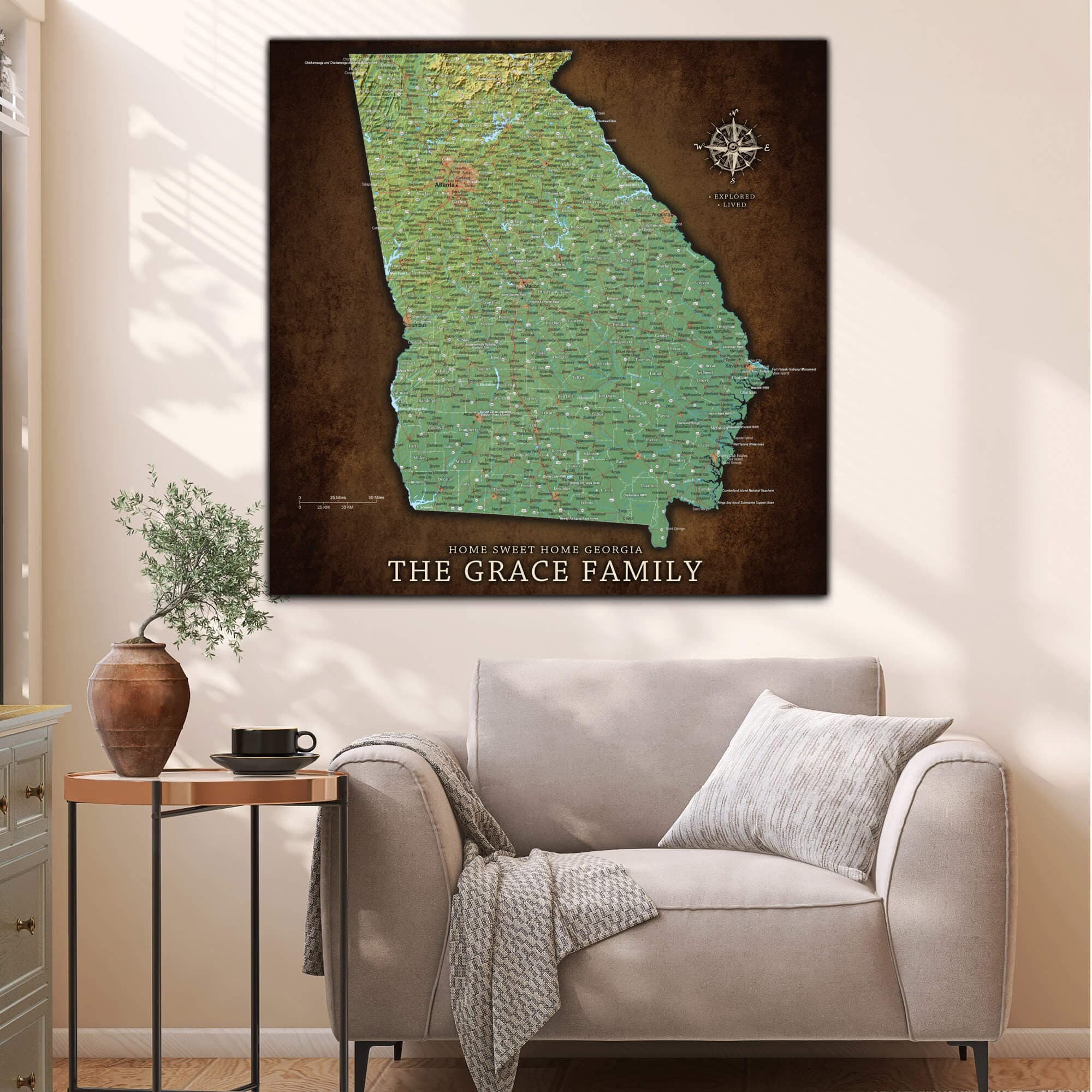 Georgia Push Pin Terrain Map – Holy Cow Canvas