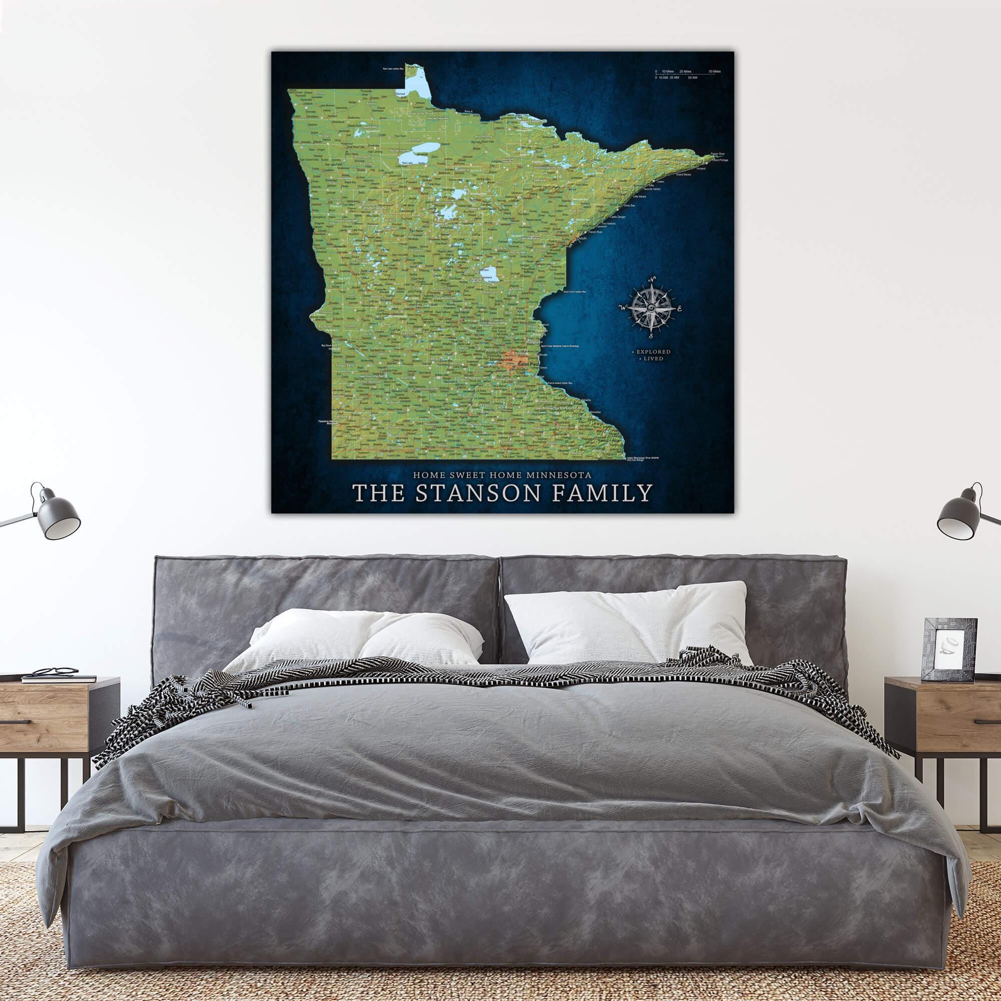 Minnesota Push Pin Terrain Map – Holy Cow Canvas