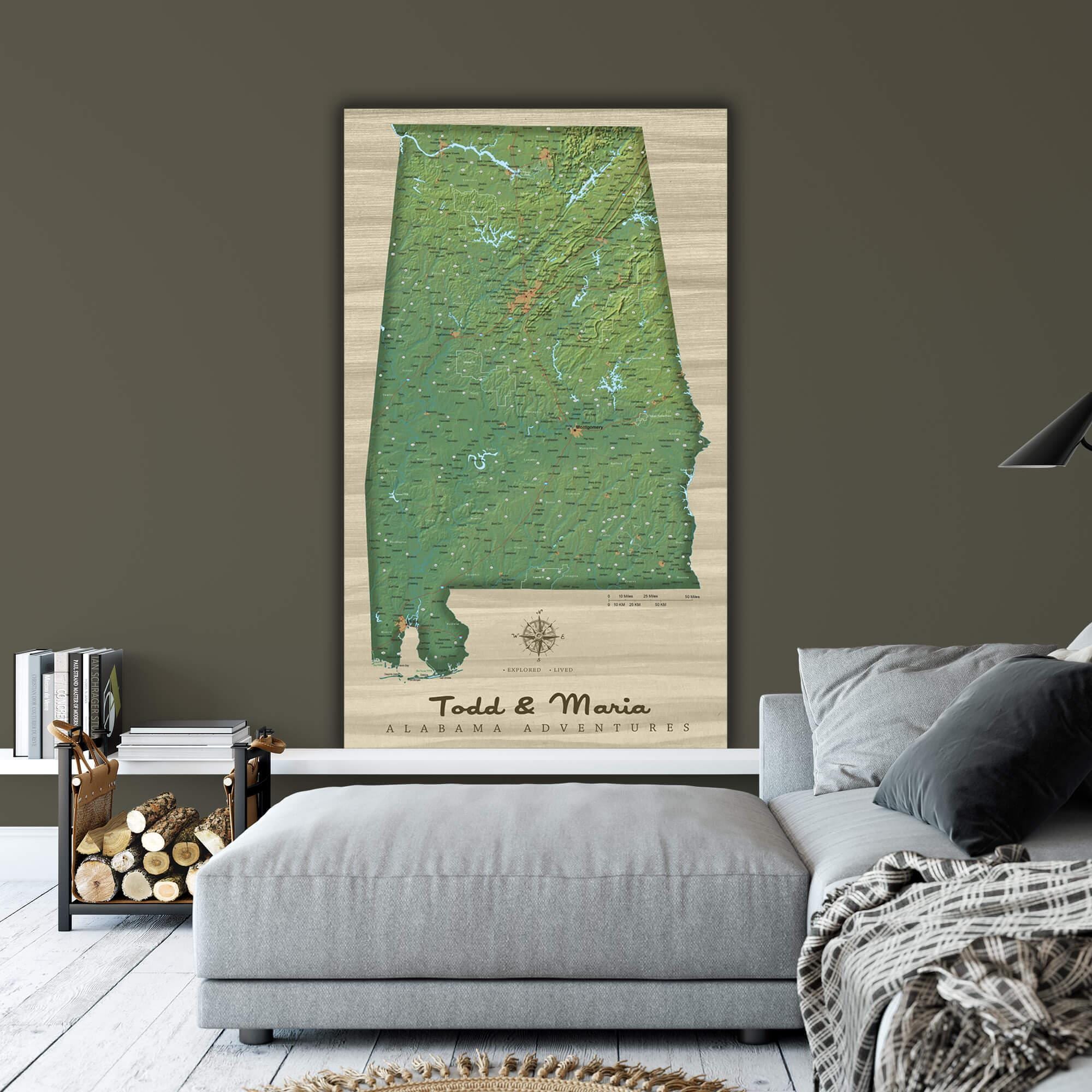 Alabama Push Pin Terrain State Map – Holy Cow Canvas