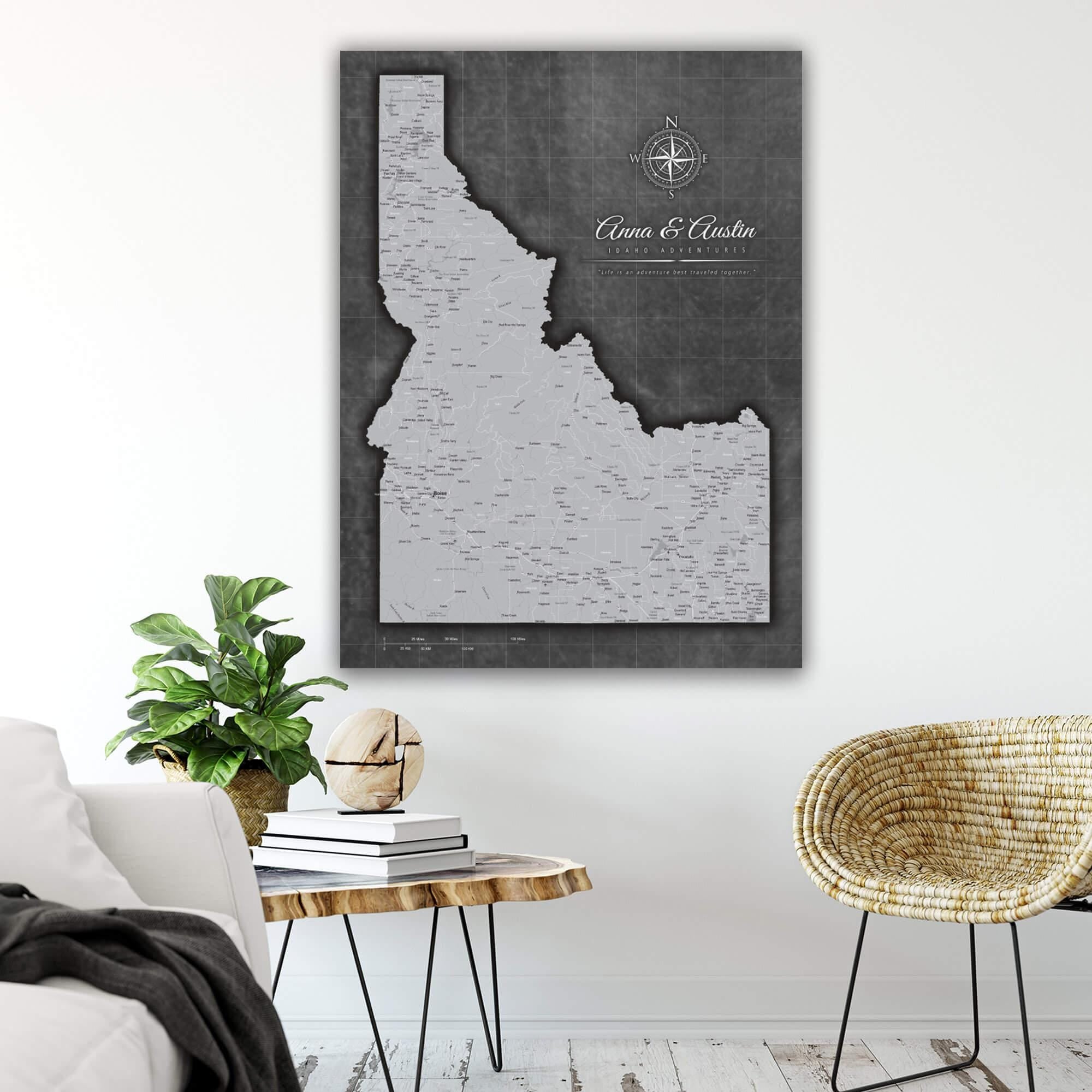 Idaho Push Pin Map in Grey – Holy Cow Canvas