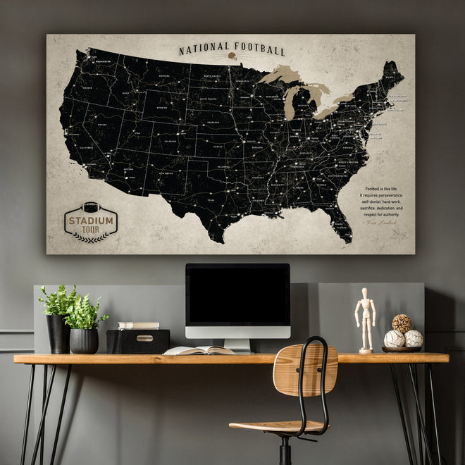 Vintage Football Stadium Tour Push Pin Map | Holy Cow Canvas