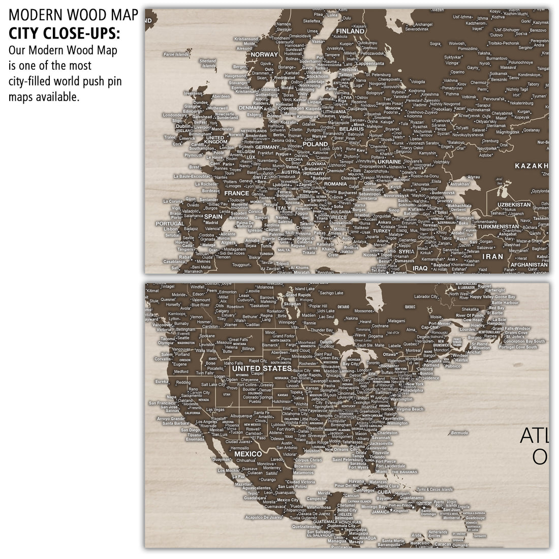 Modern Wood Push Pin World Map | Holy Cow Canvas
