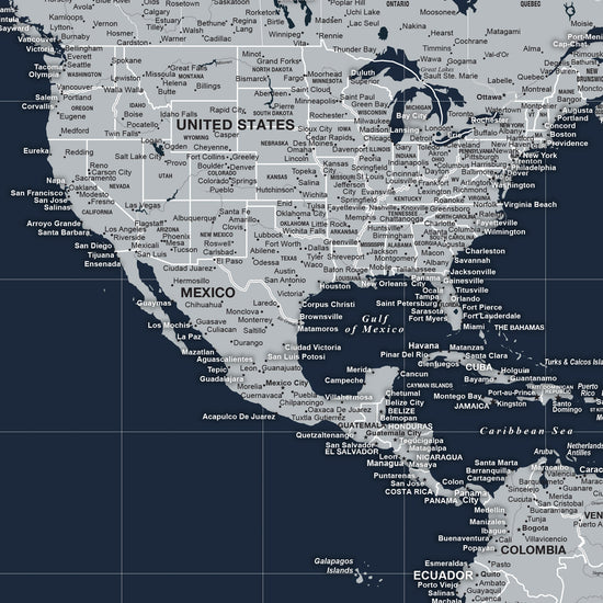 Navy Push Pin Travel Map of the World - 3 Panel | Holy Cow Canvas