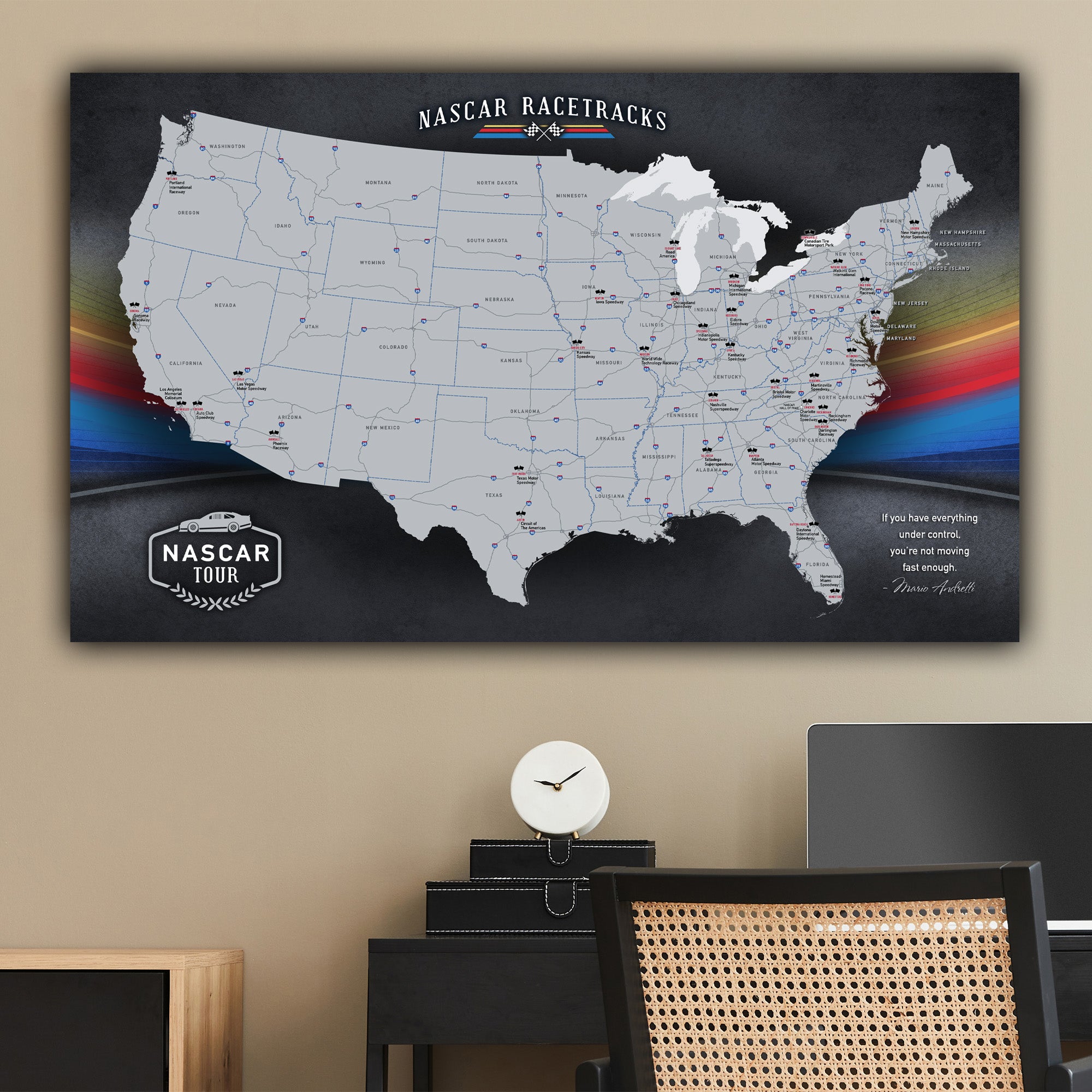 NASCAR Racetrack Tour Push Pin Map | Holy Cow Canvas