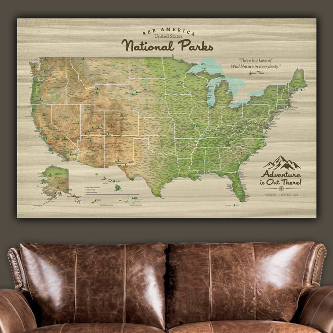 USA National Parks Push Pin Map - Single Panel | Holy Cow Canvas