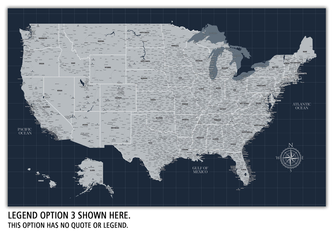 Navy Push Pin Travel Map of the USA | Holy Cow Canvas