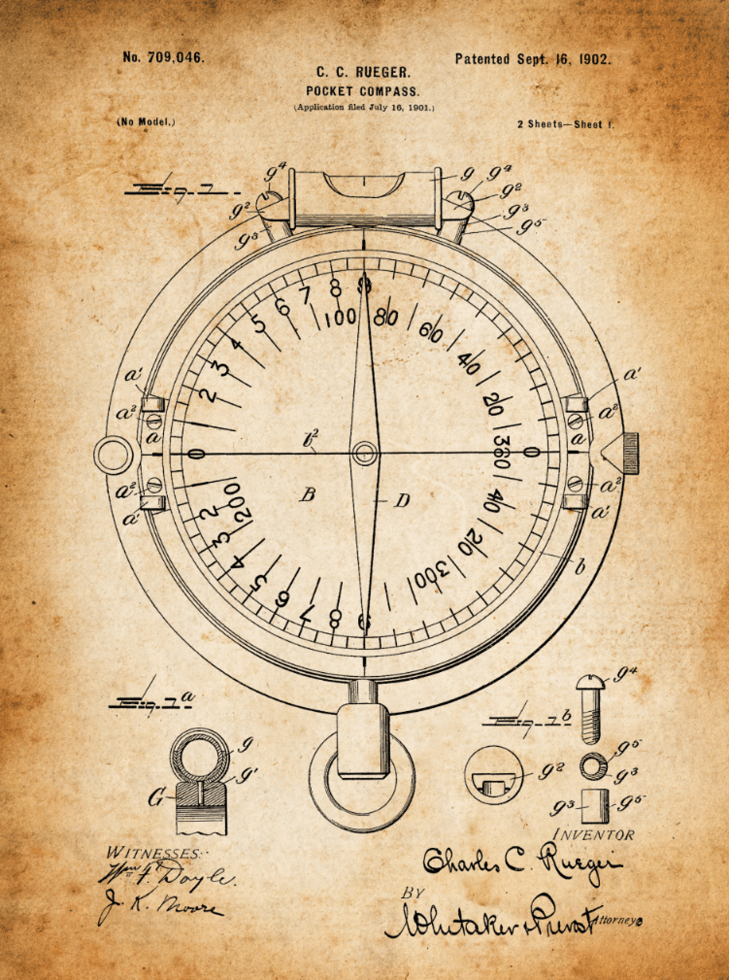 Compass Patent Print Art on Canvas | Holy Cow Canvas