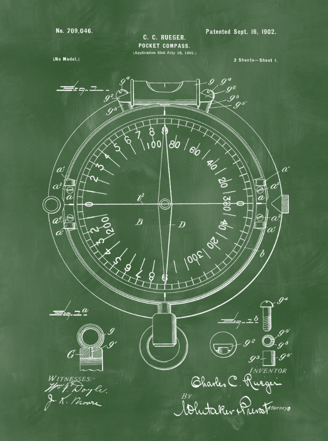 Compass Patent Print Art on Canvas | Holy Cow Canvas