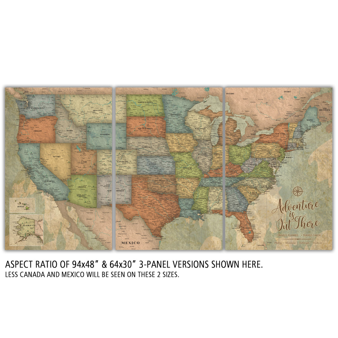 USA Travel Push Pin Map 3 panel – Holy Cow Canvas